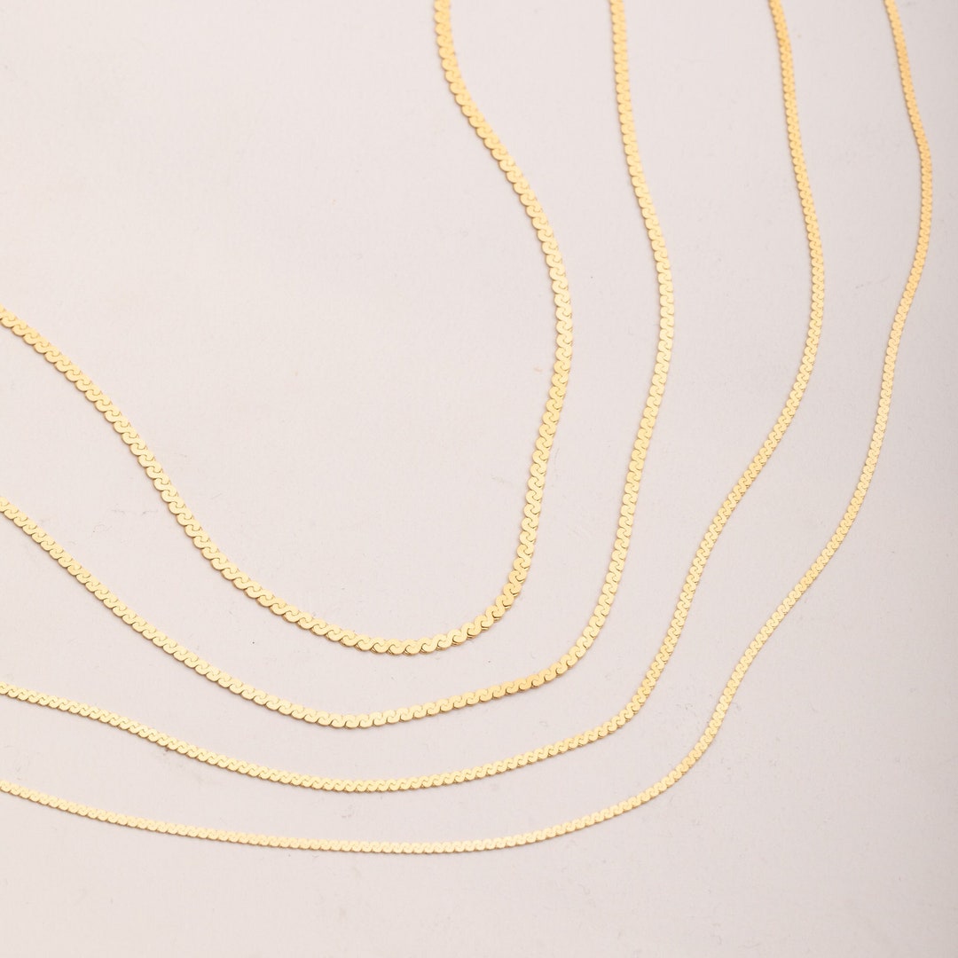 14K REAL Gold Snake Chain Necklace, Shiny Serpentine Chain for Pendants ...