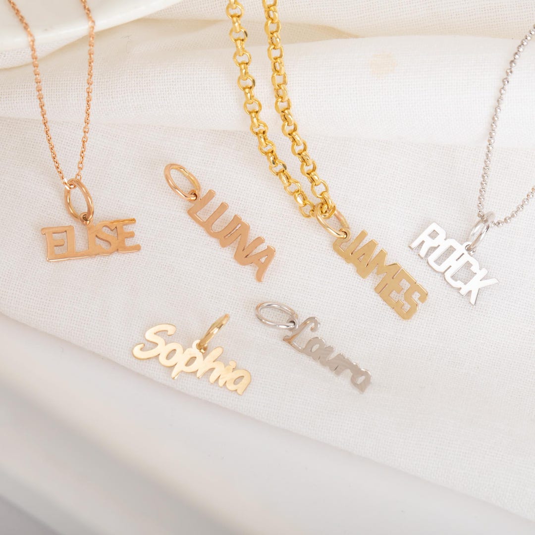 Custom Solid Gold Name Vertical Pendant Add-on - Personalized 14k/18k ...