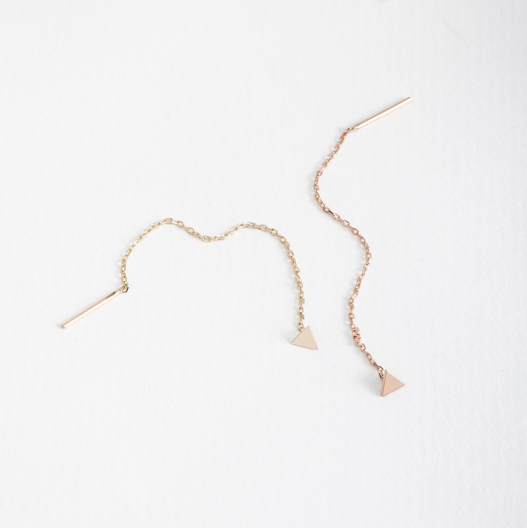 Triangle Threader Earrings 14K 18K Solid Gold, Tiny Triangle Threader ...