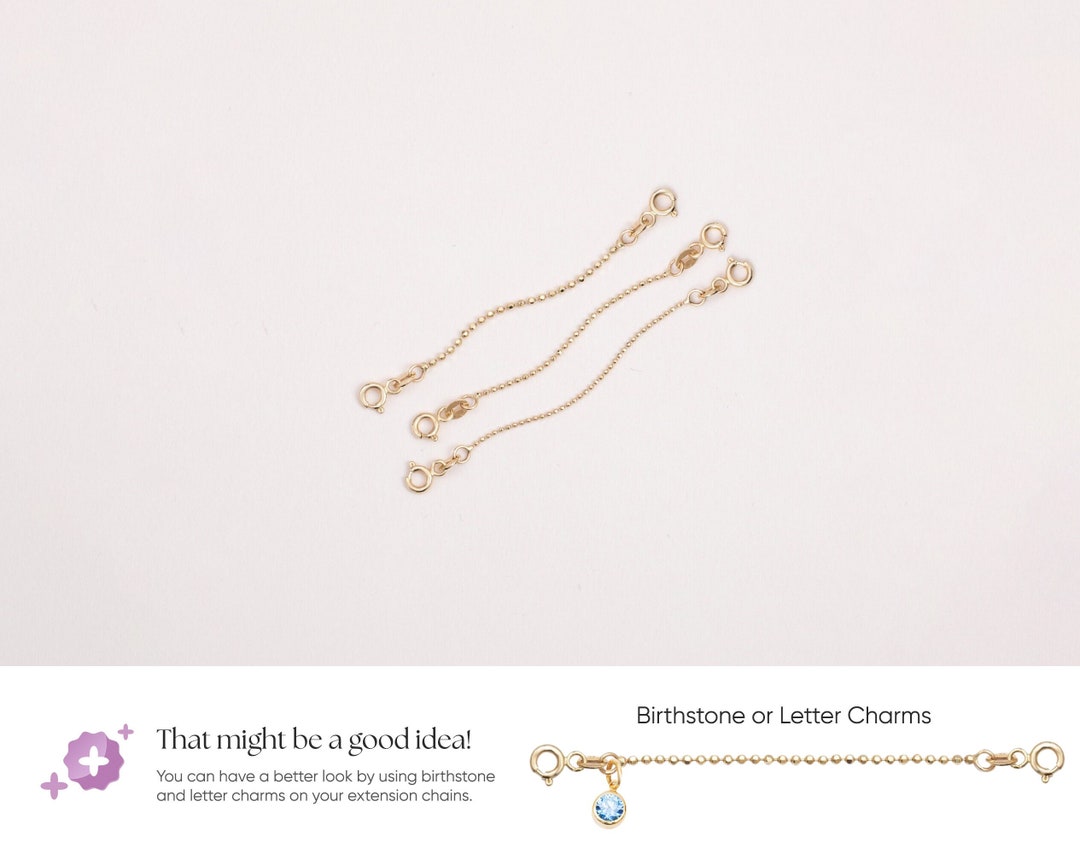 Double Spring Ring Closure Ball Bead Extender, 18K Real Solid Dainty ...