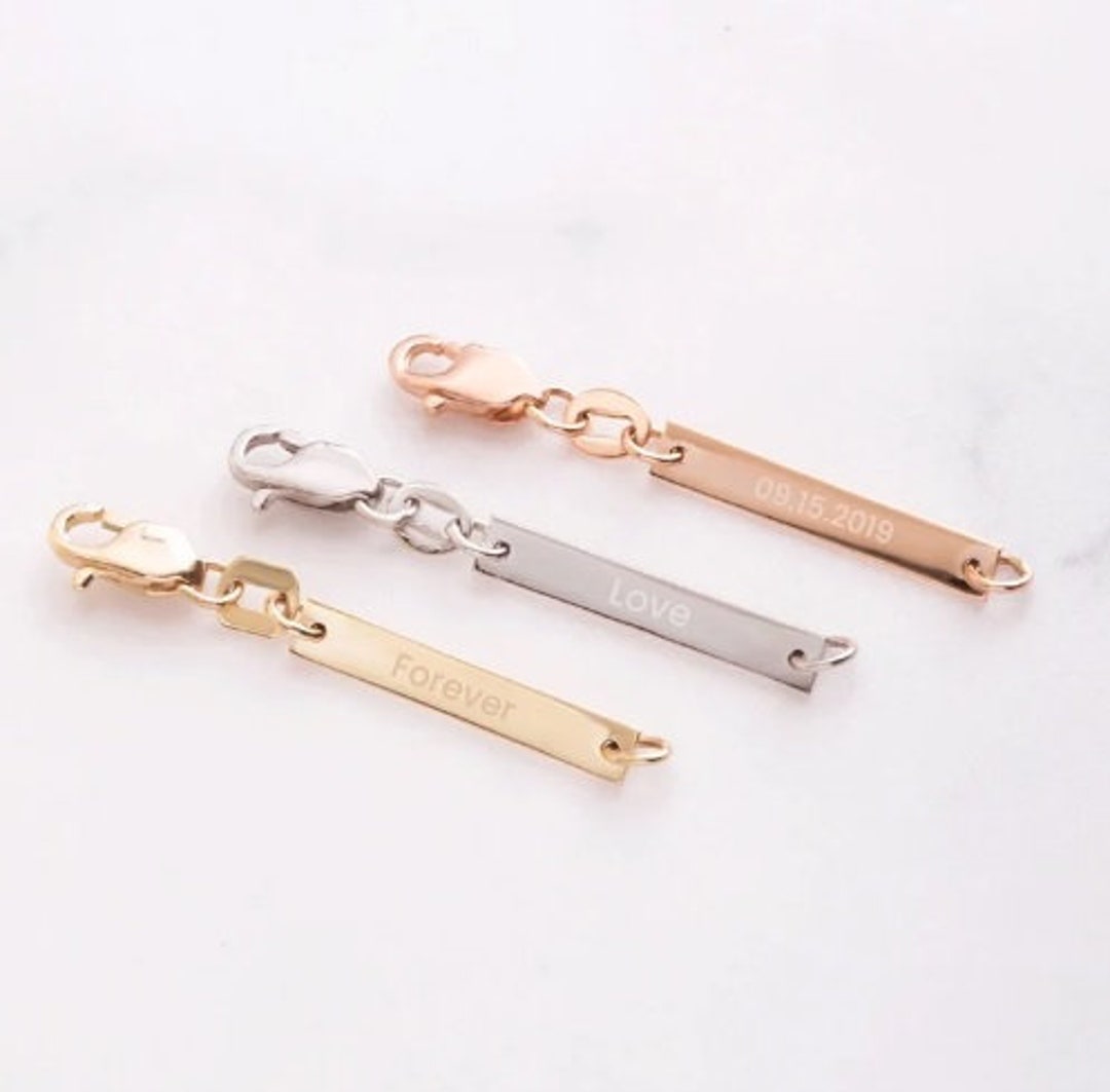 Custom Engraved Bar Tag Extender, 14K 18K Real Gold Removable Bar Tag ...