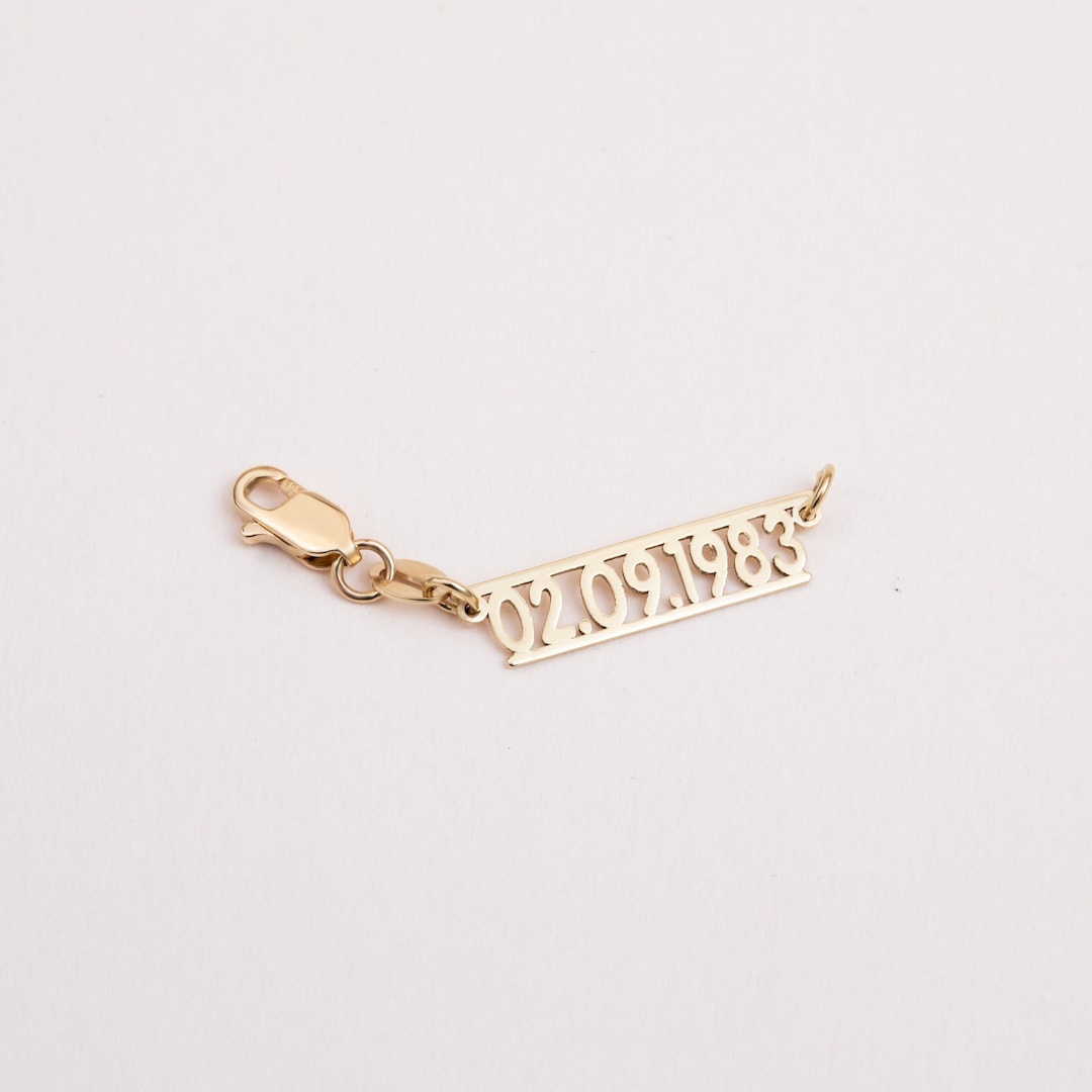 Custom Date Tag Charm, 14K 18K Real Gold Birthday Tag, Removable Add on ...