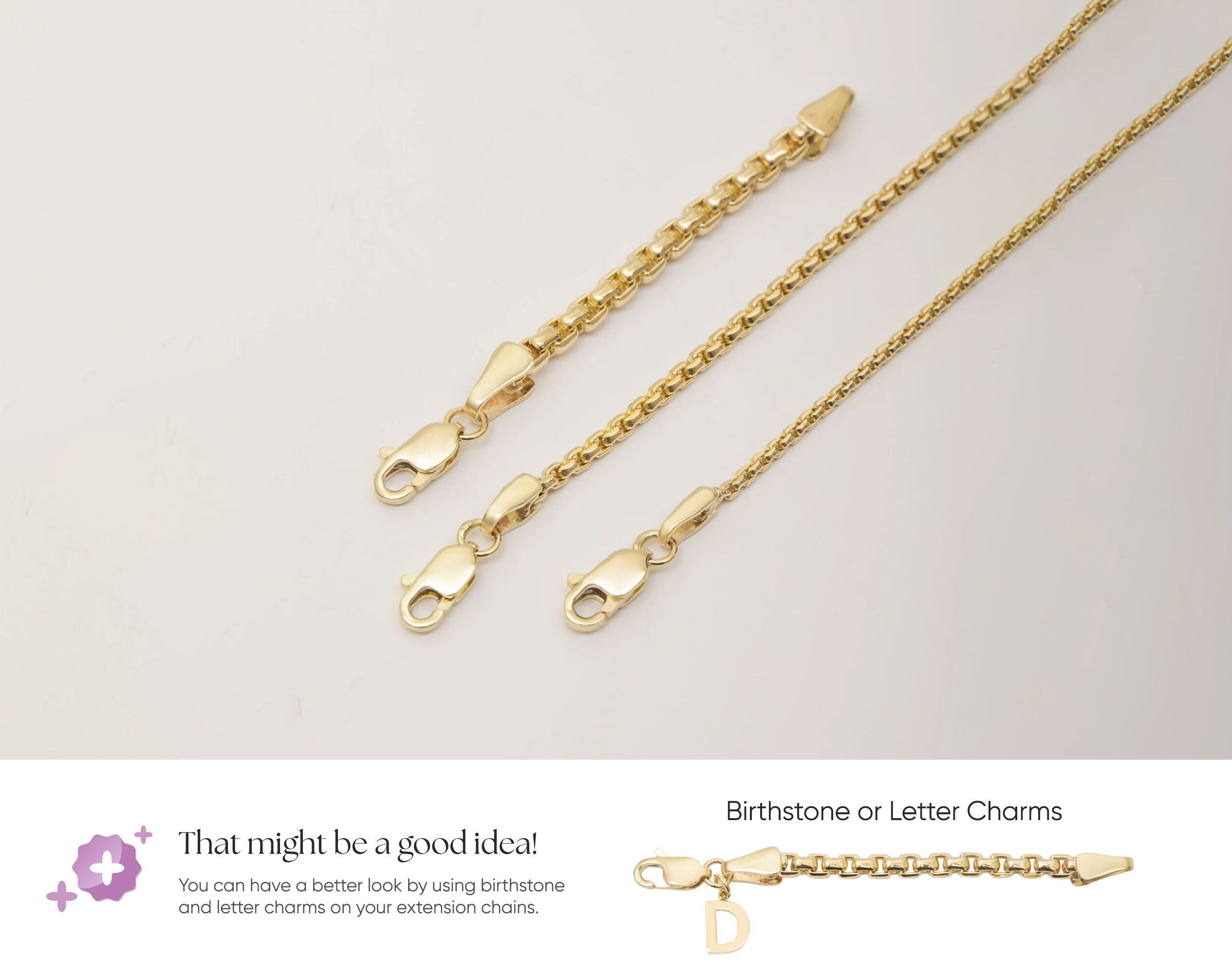 Thick Box Chain Extender in 14K SOLID Gold, Round Box Chain, Extension ...