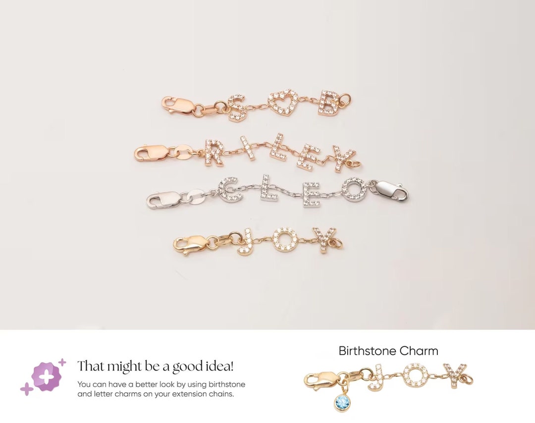 Tiny Letter Extender, 14K 18K Solid Gold Initial Necklace or Bracelet ...