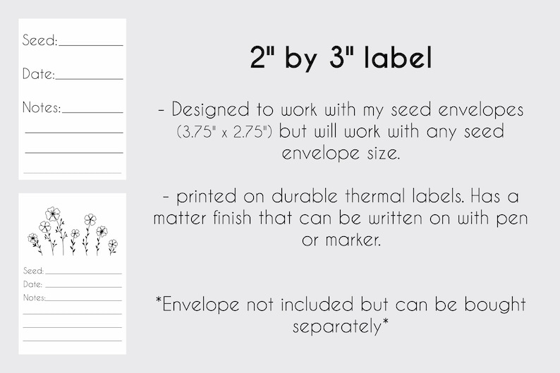 Seed Envelope Labels | Seed Labels | 2 X 3 Label | Set of 5 Labels - Etsy