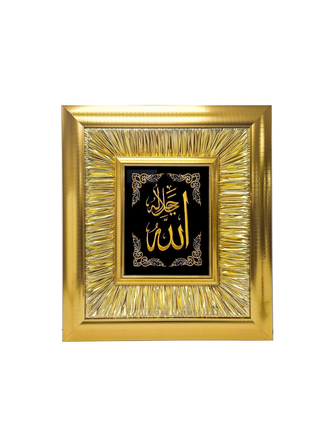 Islamic Art Calligraphy Allah Swt Frame. Golden Embroidery on Black ...