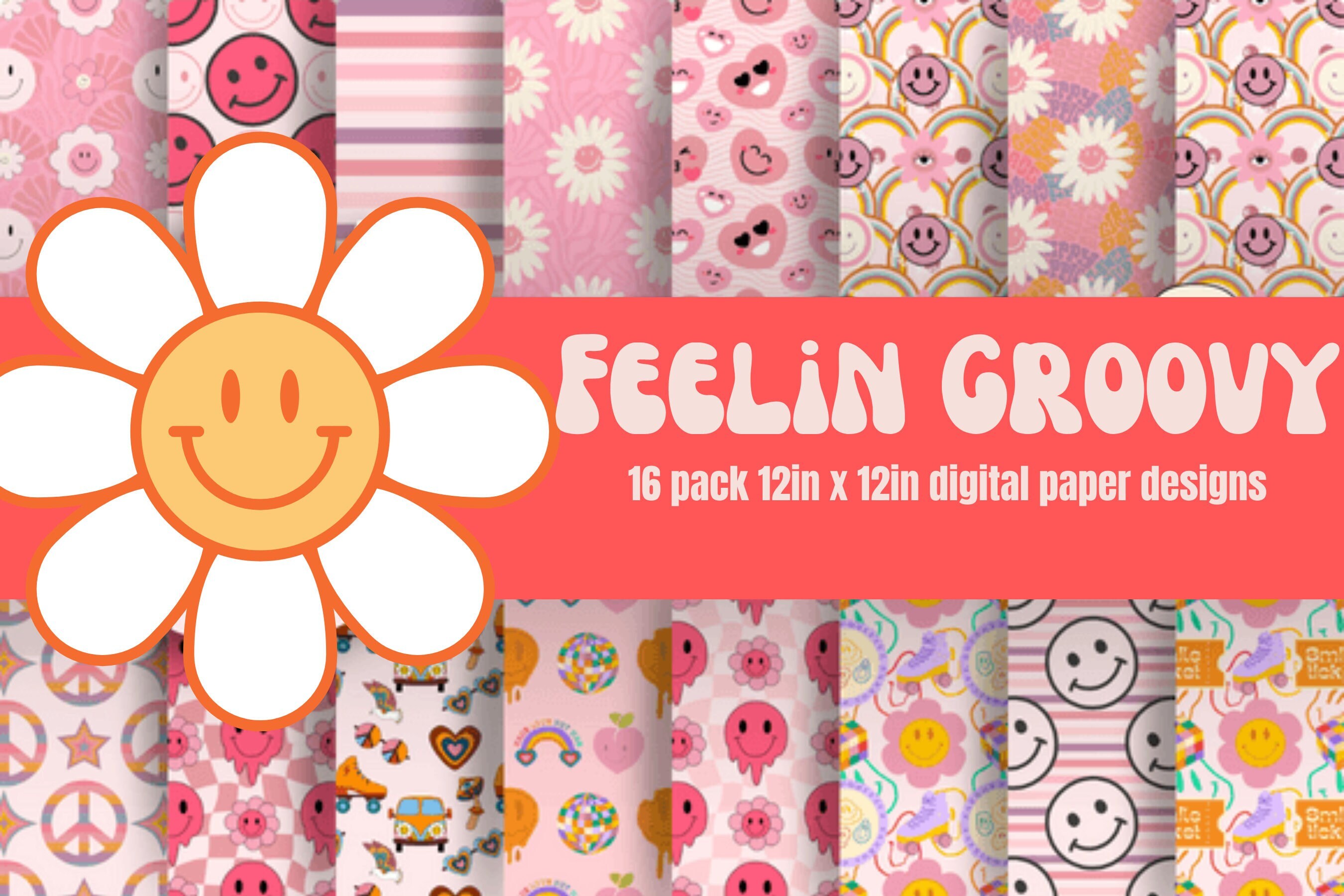 Groovy Retro Digital Paper Instant Download Feelin Groovy - Etsy