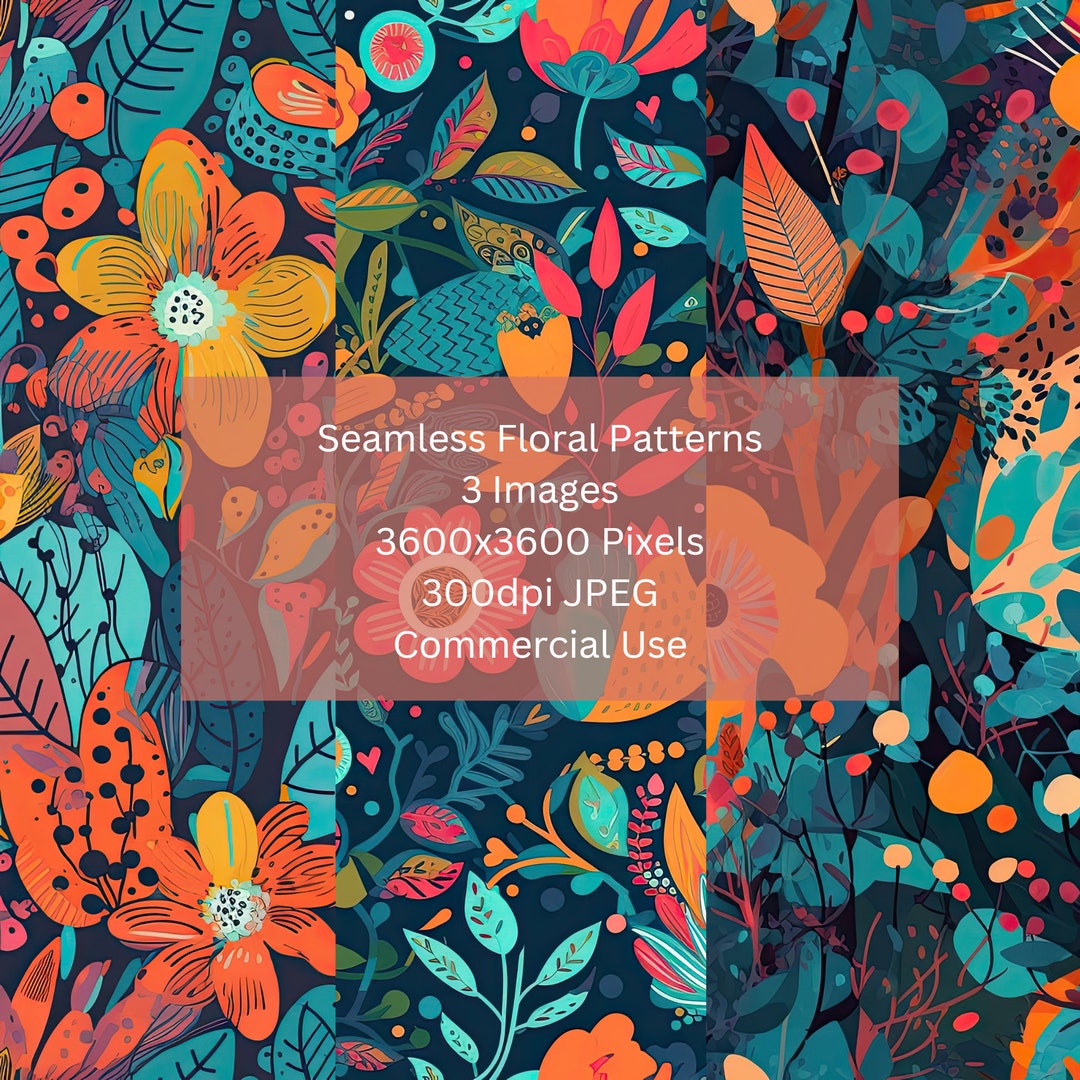 Colourful Flower Drawing Pattern, SEAMLESS Pattern Print, Commercial ...