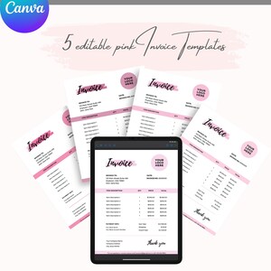 Pink Invoice Templates for Canva, Invoice Template for Small Business ...