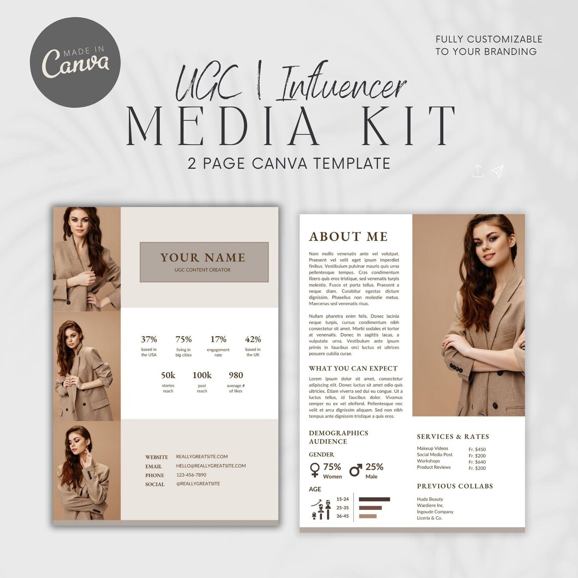 UGC Creator Media Kit Canva Template Influencer Info Influencer Rate ...