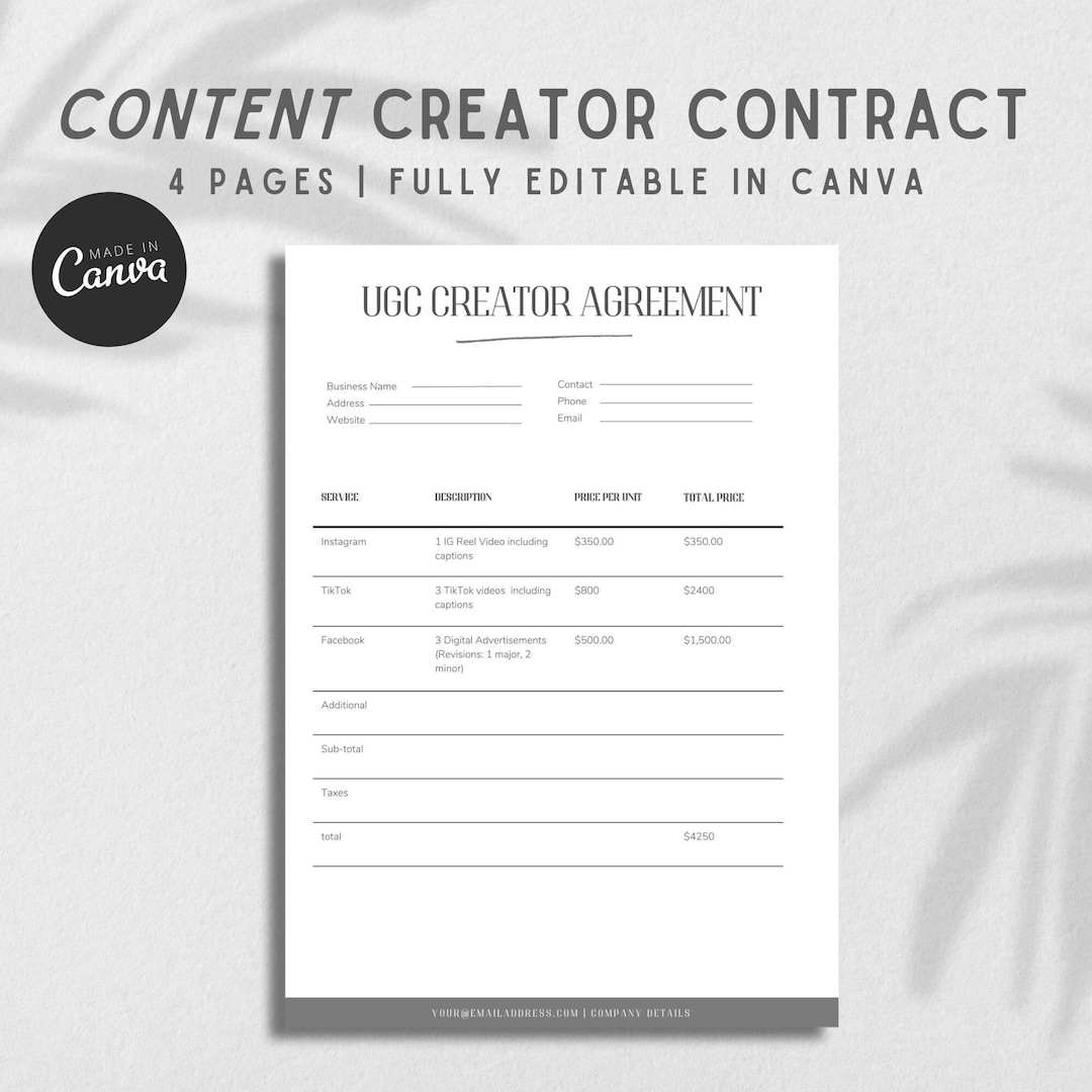 UGC Creator Contract Canva Template, Influencer Contract, UGC Template ... UGC Creator Contract Canva Template, Influencer Contract, UGC Template ...