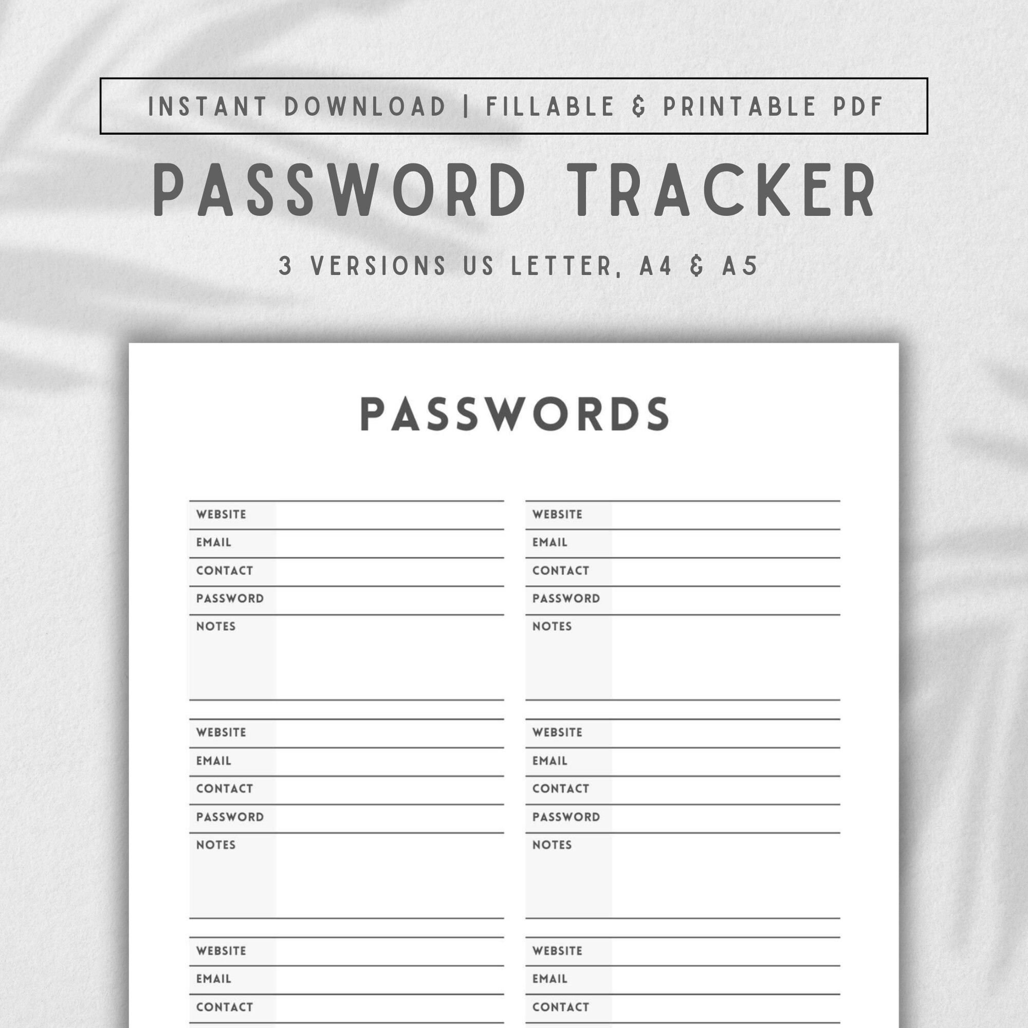 What is My Password, Password Tracker Fillable & Printable, Password ...