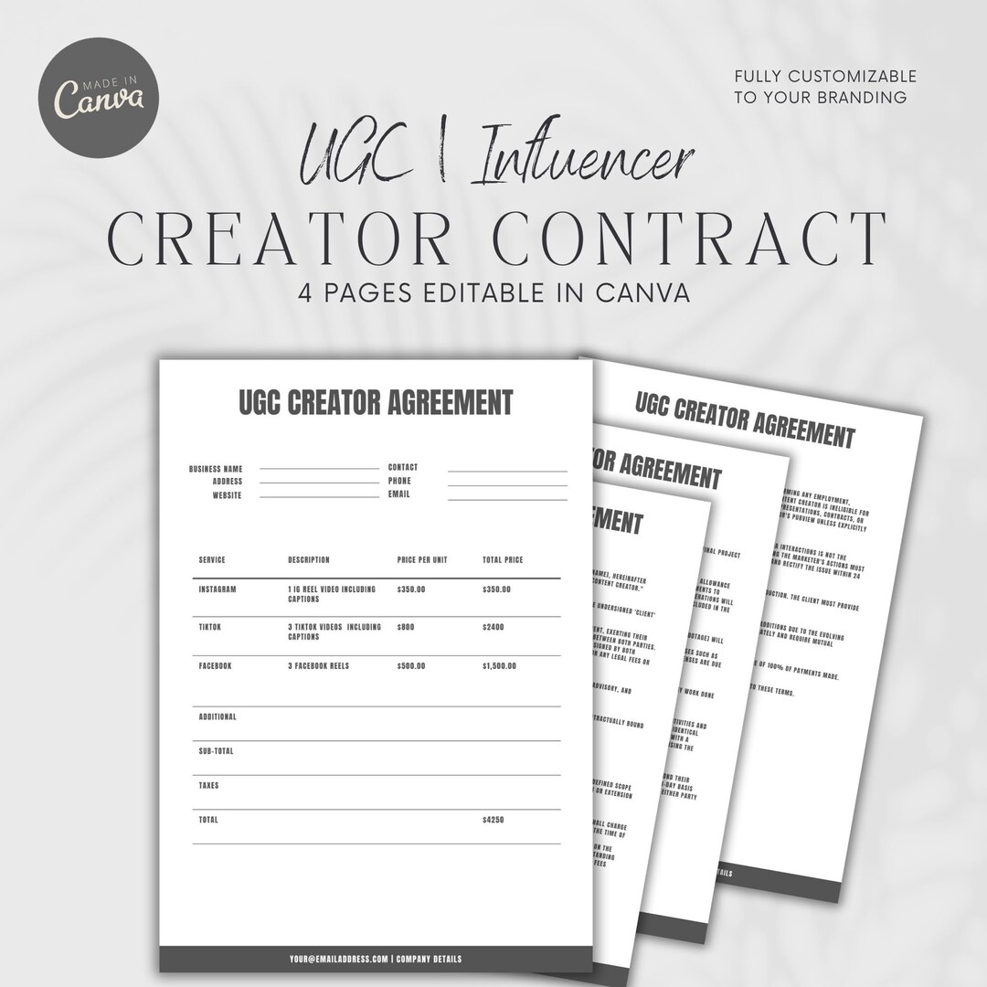 UGC Creator Contract Canva Template, UGC Template, Agreement Template ...
