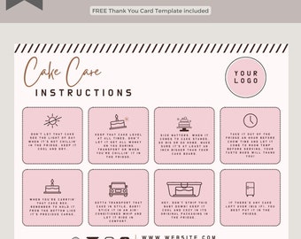 Cake Care Card Template, Wedding Cake Care Cards, Printable Cake Care ...