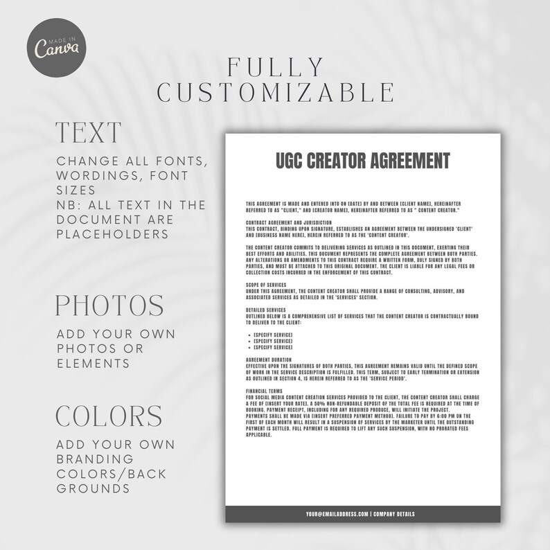 UGC Creator Contract Template: Influencer Agreement (canva Editable) - Etsy