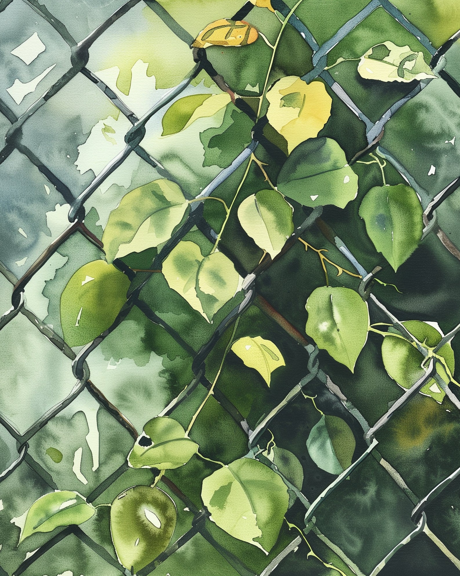 Chain Link Vines Watercolor Painting, Digital Print for Immediate ...