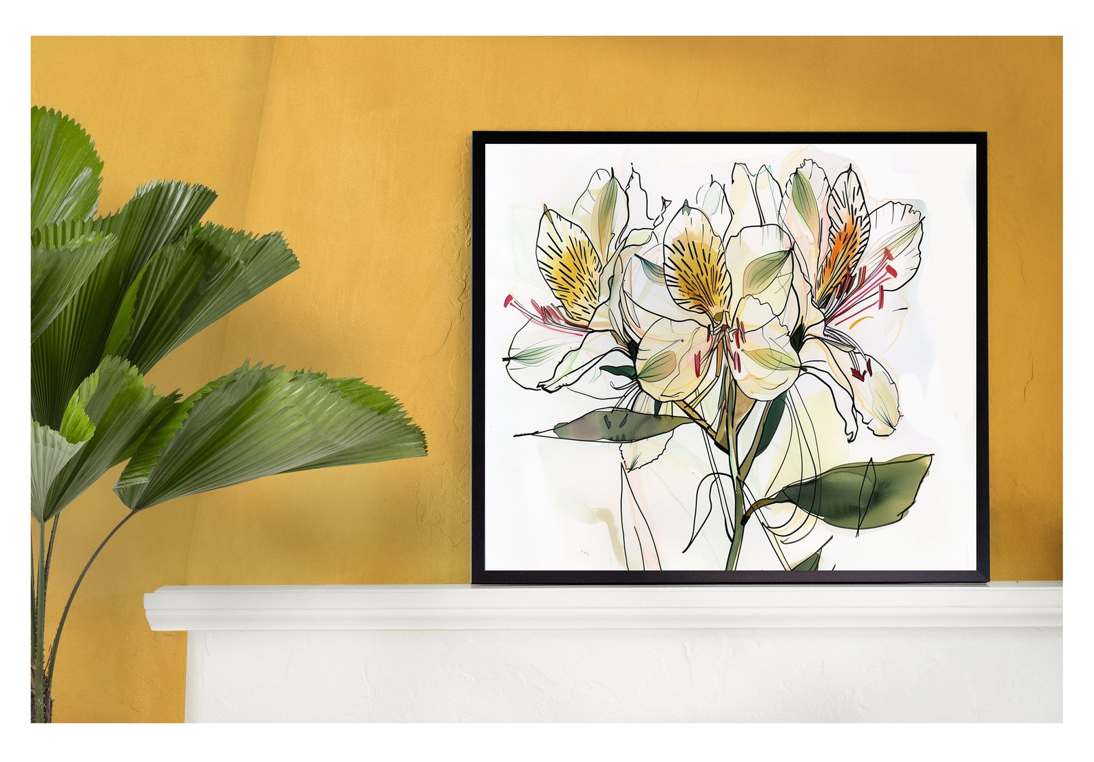 Peruvian Lily Watercolor With Pen and Ink, Digital Print for Immediate ...