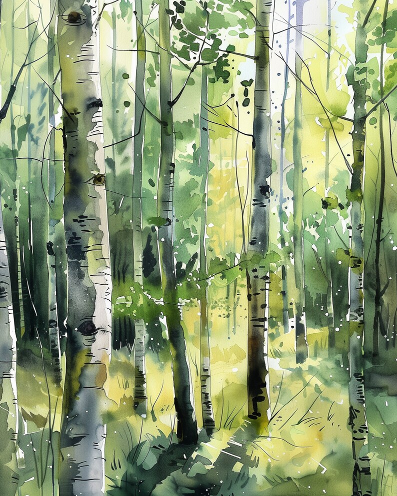 Aspen Tree Watercolor Painting, Digital Print for Immediate Download ...