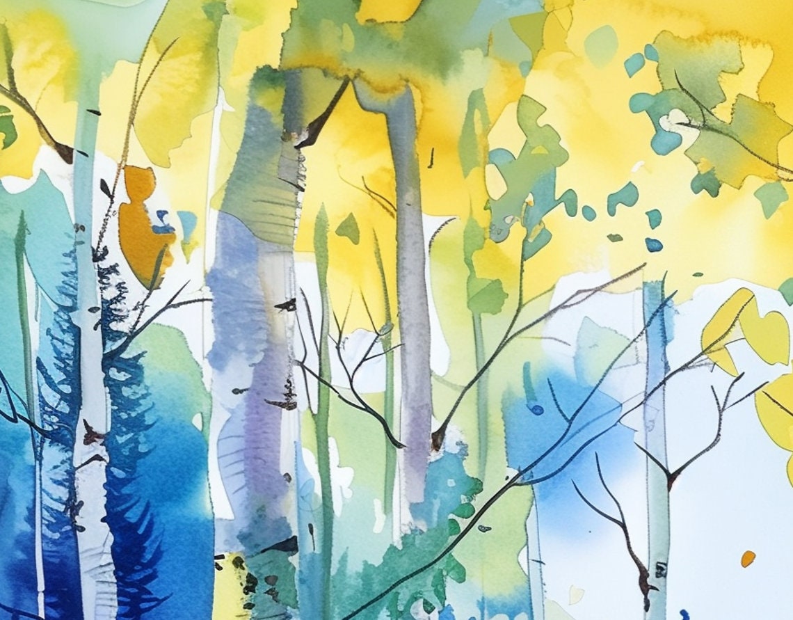 Aspen Tree Watercolor Painting, Digital Print for Immediate Download ...