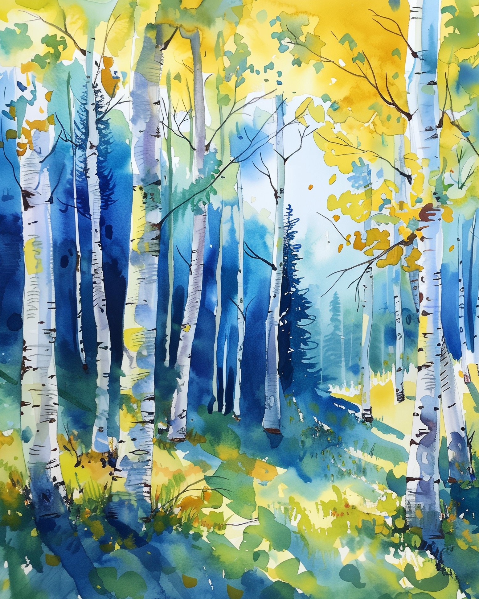 Aspen Tree Watercolor Painting, Digital Print for Immediate Download ...