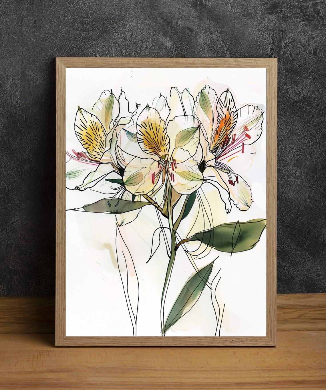 Peruvian Lily Watercolor With Pen and Ink, Digital Print for Immediate ...