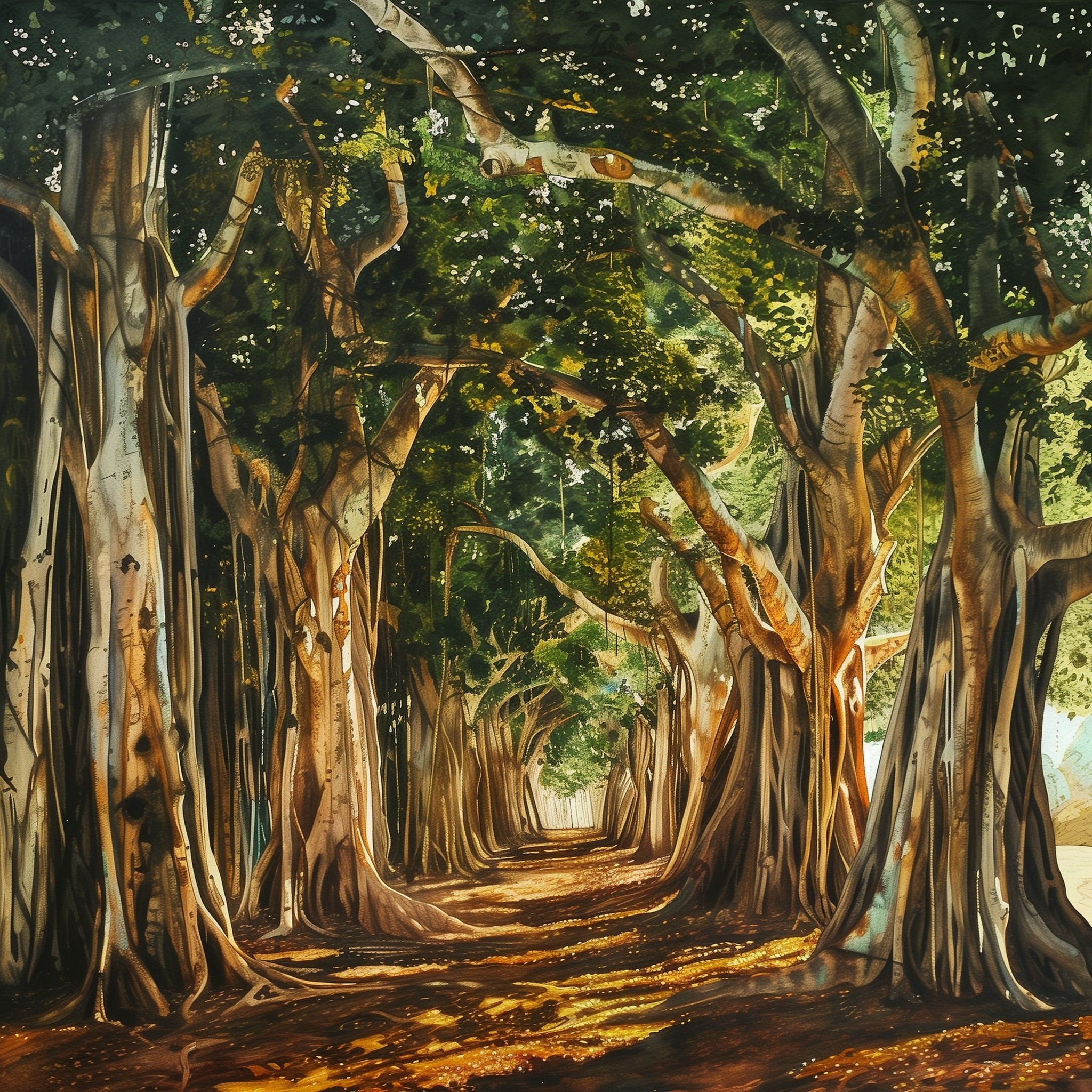 Banyan Tree, Digital Print for Immediate Download, Watercolor Painting ...