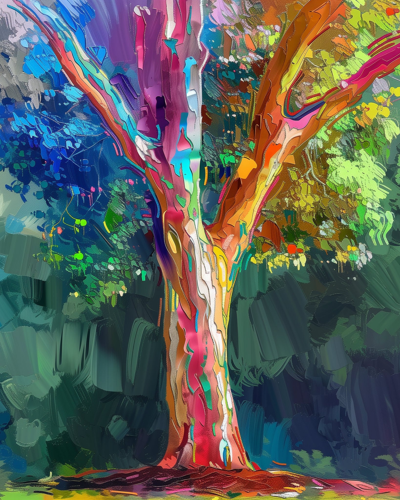 Rainbow Eucalyptus Tree, Acrylic Painting, Digital Print for Immediate ...