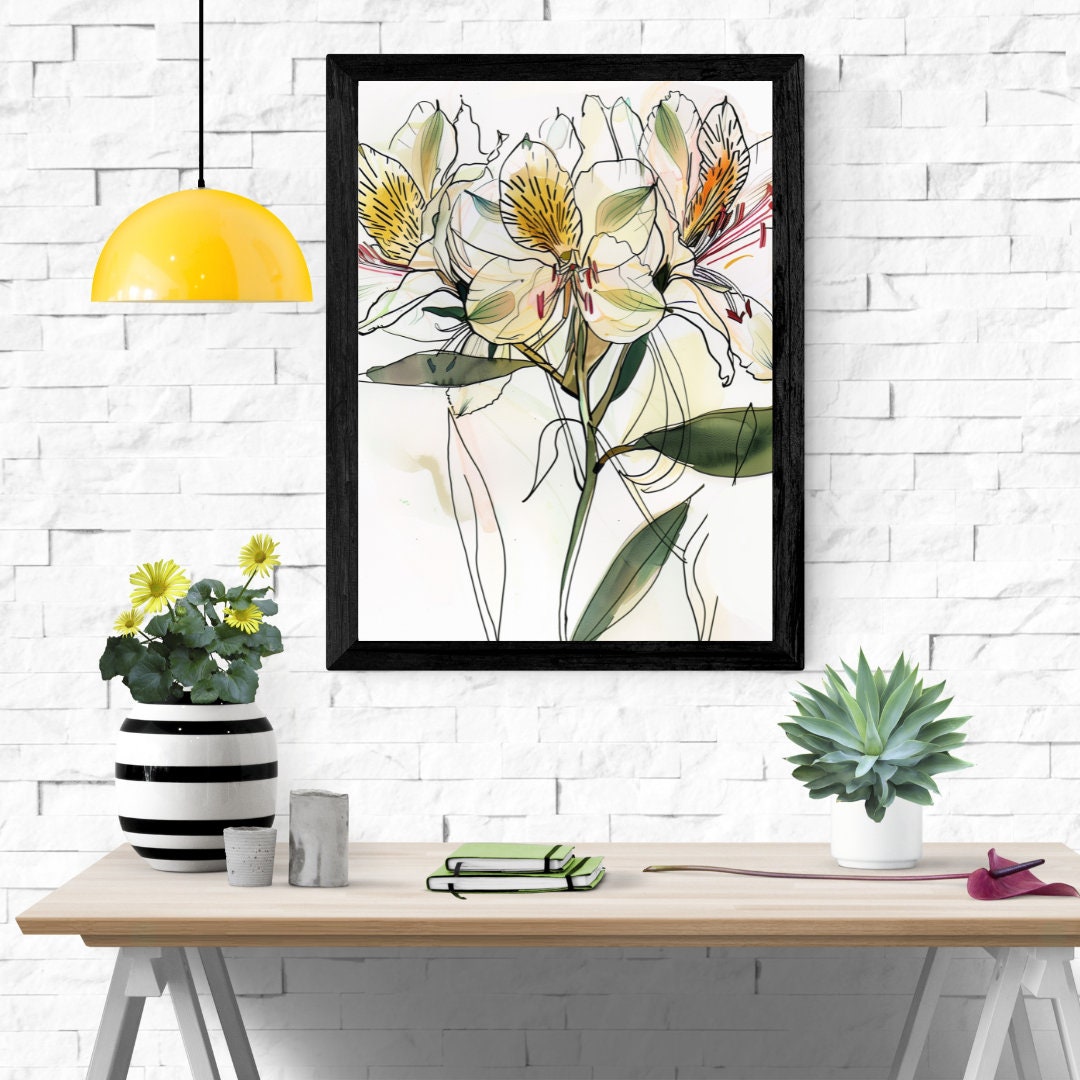 Peruvian Lily Watercolor With Pen and Ink, Digital Print for Immediate ...