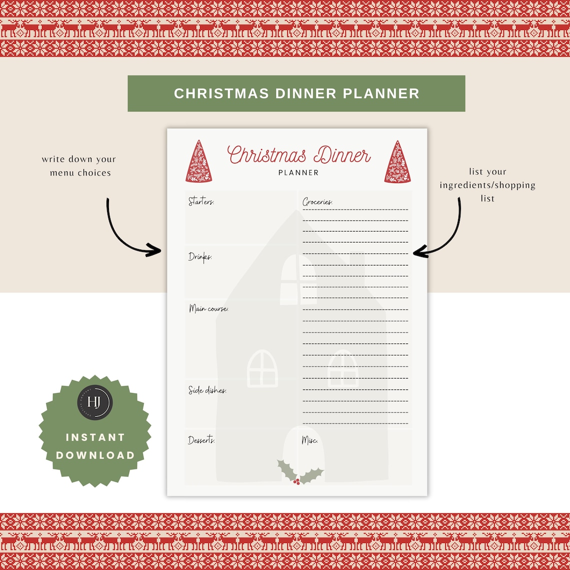 Christmas Dinner Planner Christmas Dinner List Christmas Dinner Menu ...