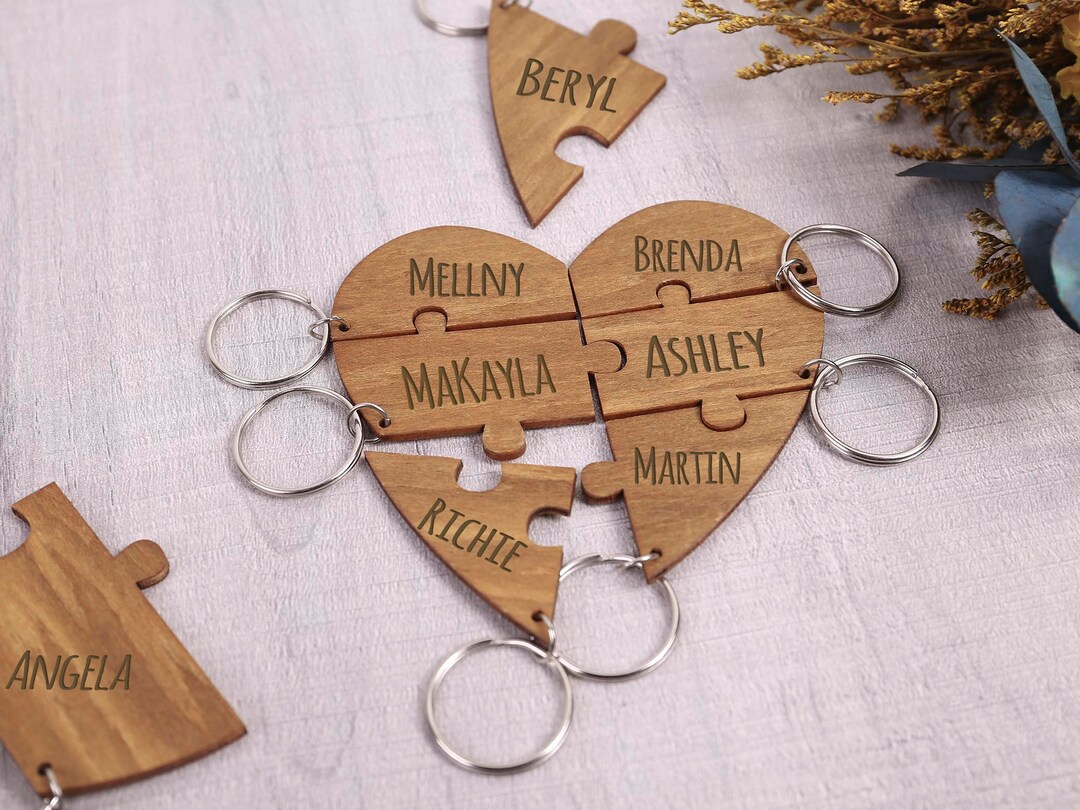 Personalized Wooden Heart Puzzle Keychain,friendship Keychain,custom ...