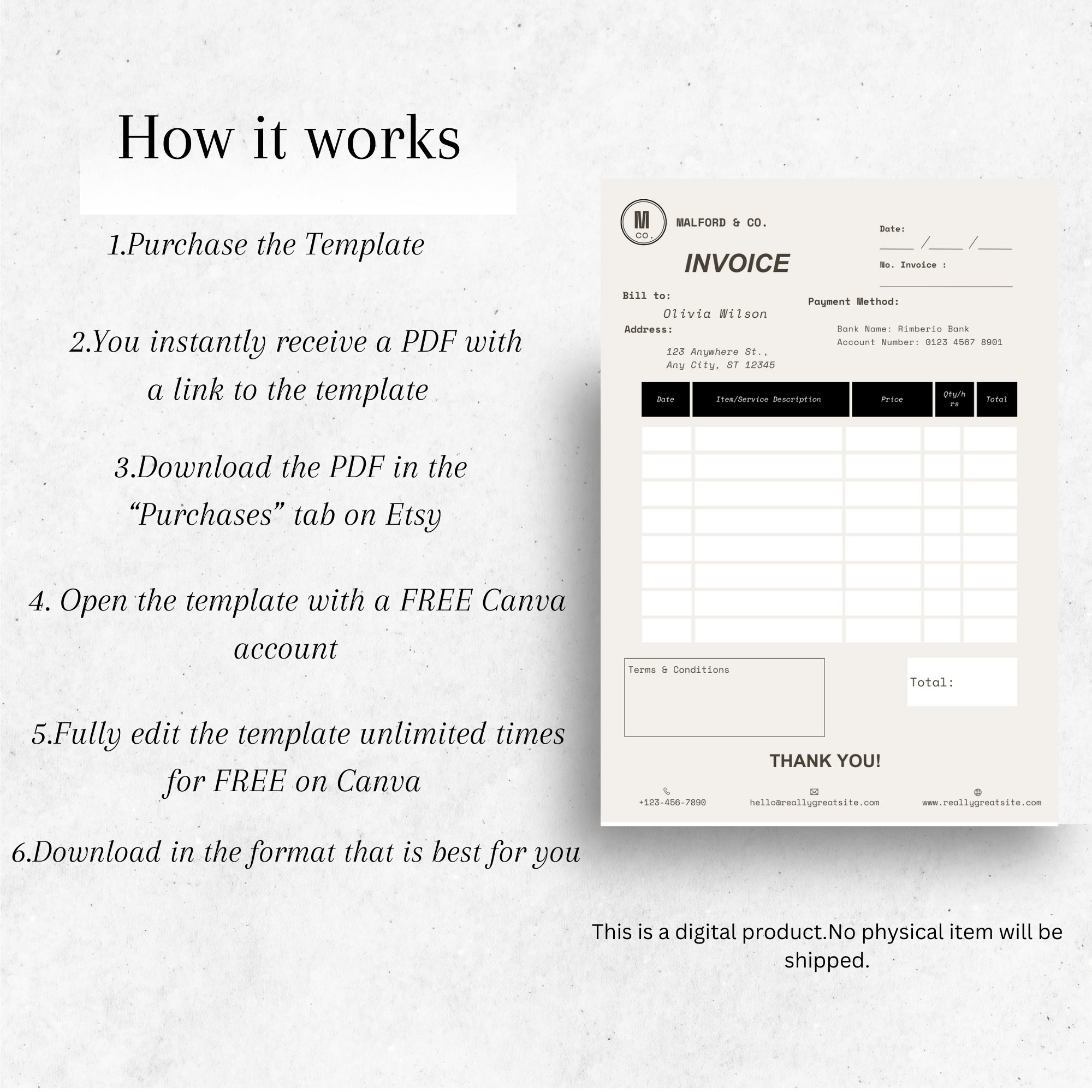 Invoice Template Editable, Editable Canva Business Template, Small ...