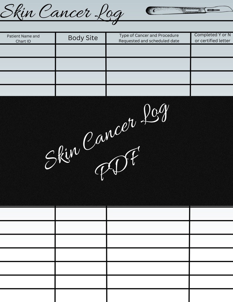 Dermatology Melanoma, Skin Cancer, Biopsy Log Tracker Digital Download ...