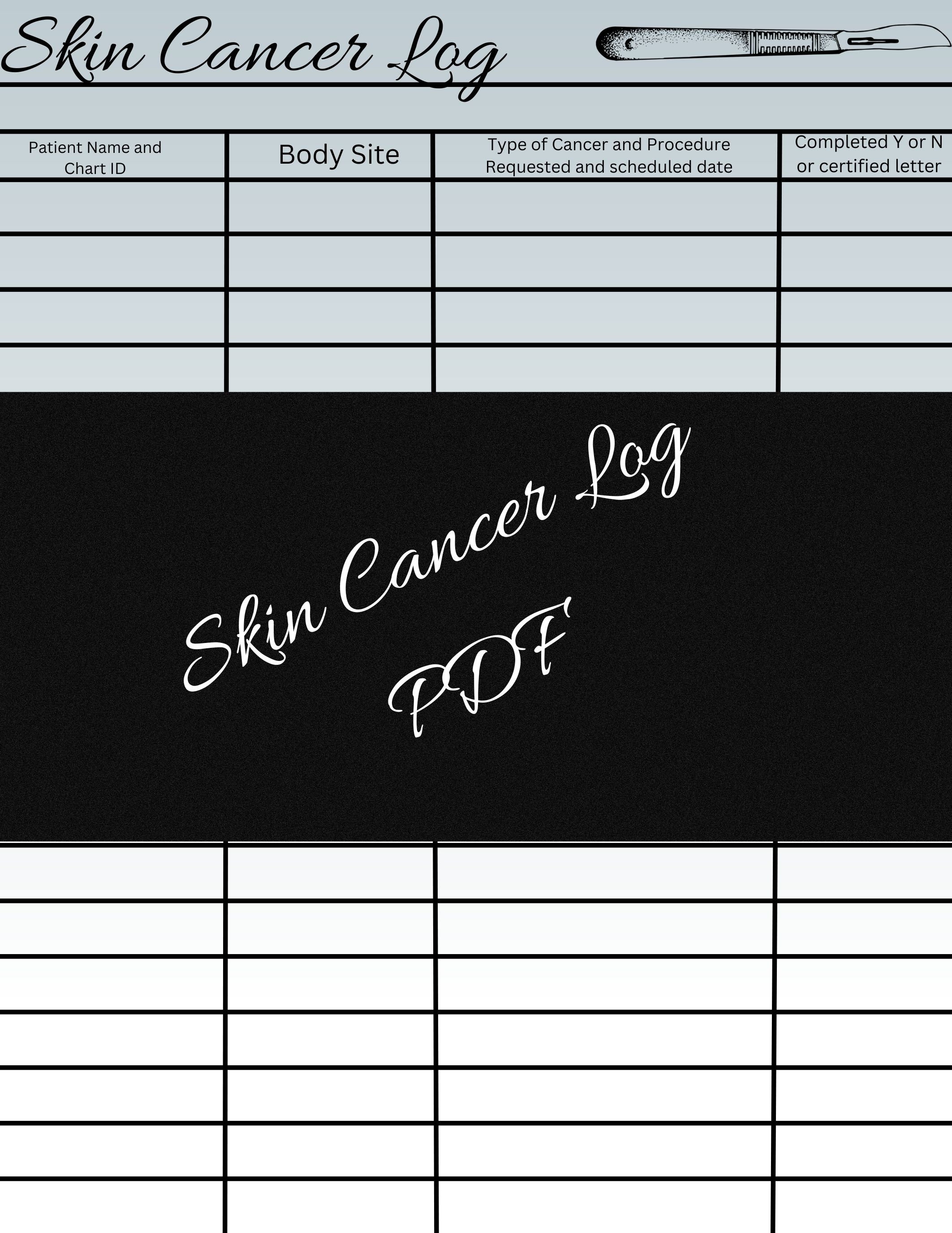 Dermatology Melanoma, Skin Cancer, Biopsy Log Tracker Digital Download ...