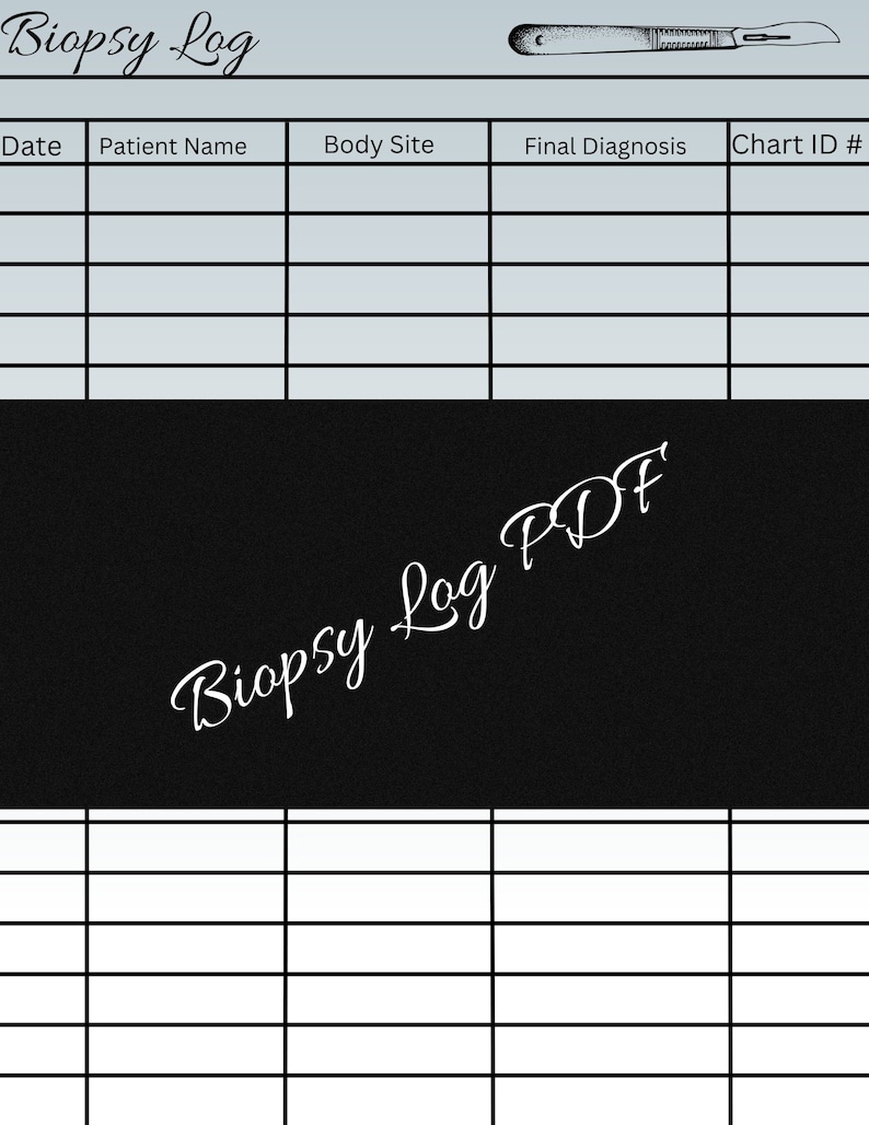 Dermatology Melanoma, Skin Cancer, Biopsy Log Tracker Digital Download ...