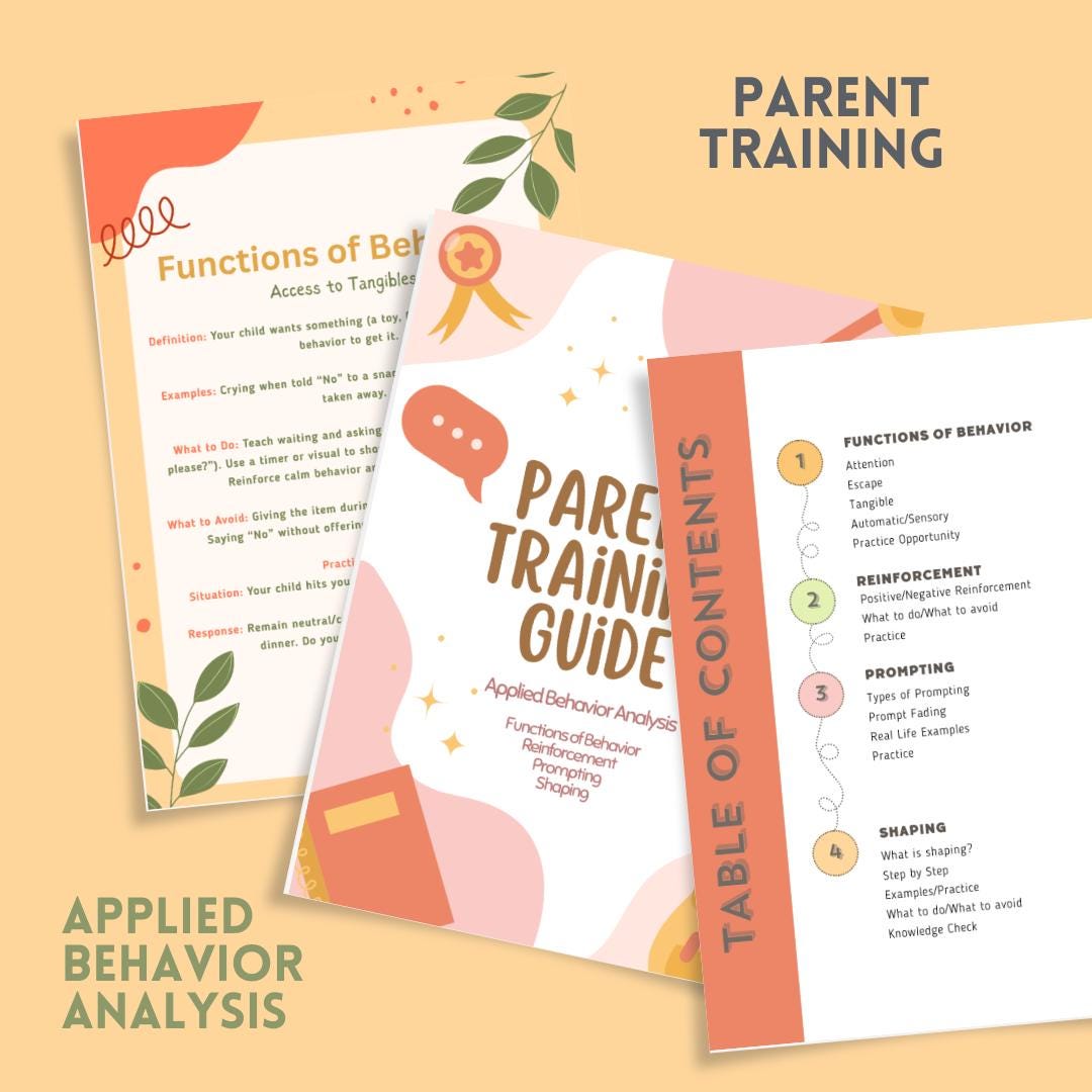 ABA Parent Training Packet - Functions of Behavior, Reinforcement ...