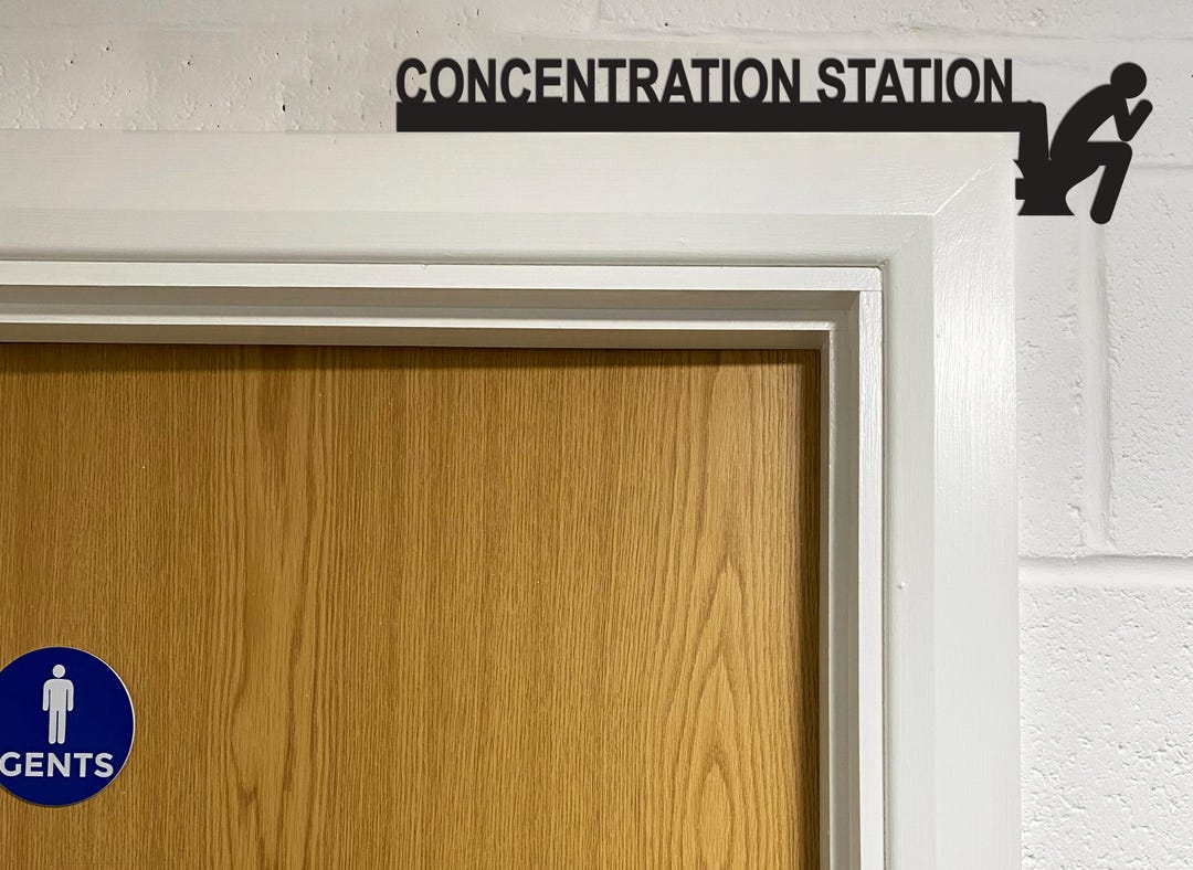 The Concentration Station Man on Toilet Lavatory Sign Door Topper Man ...