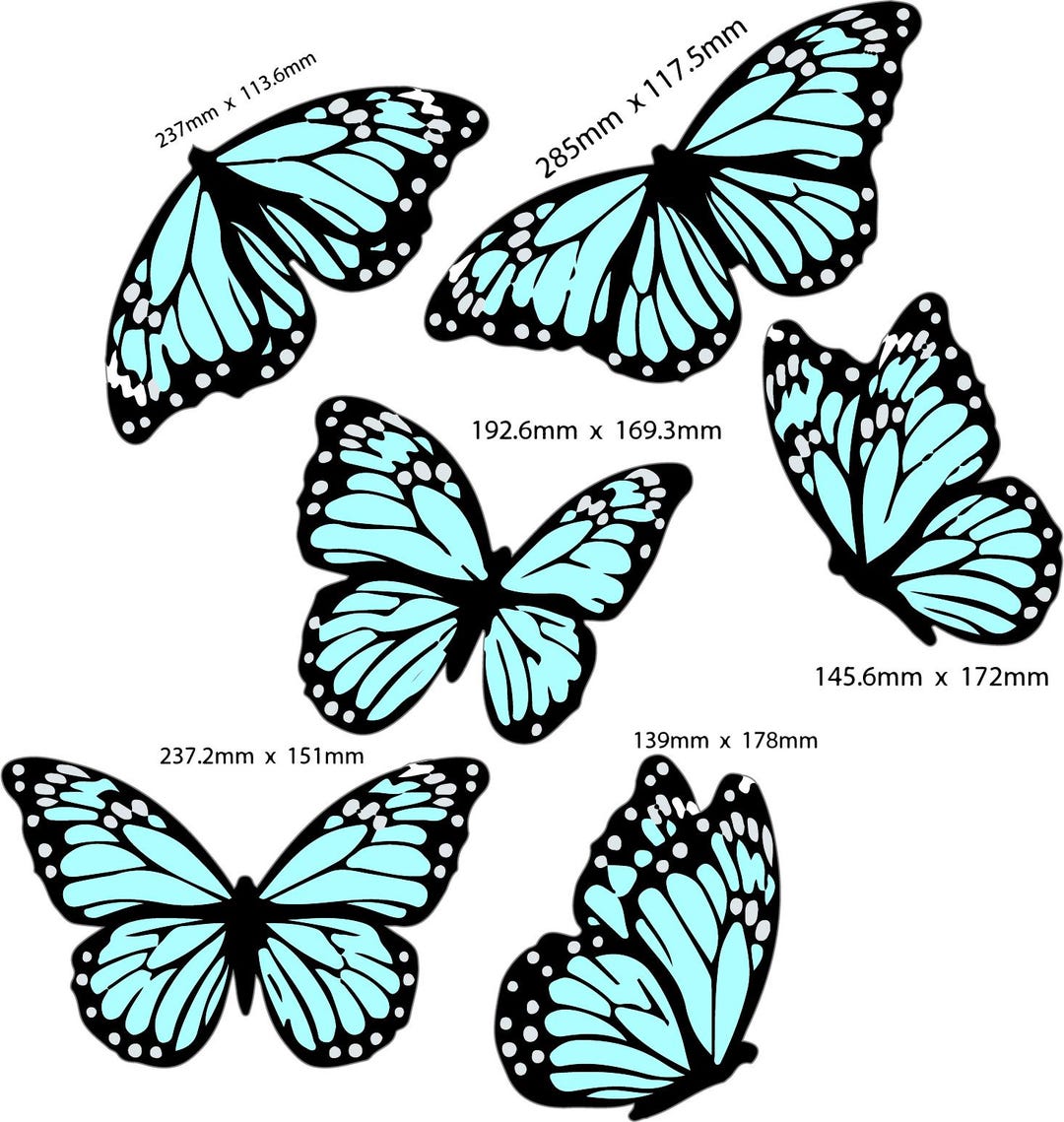 6 Blue Butterfly Vinyl Stickers for Wall Décor, Laptop, Gift Box ...