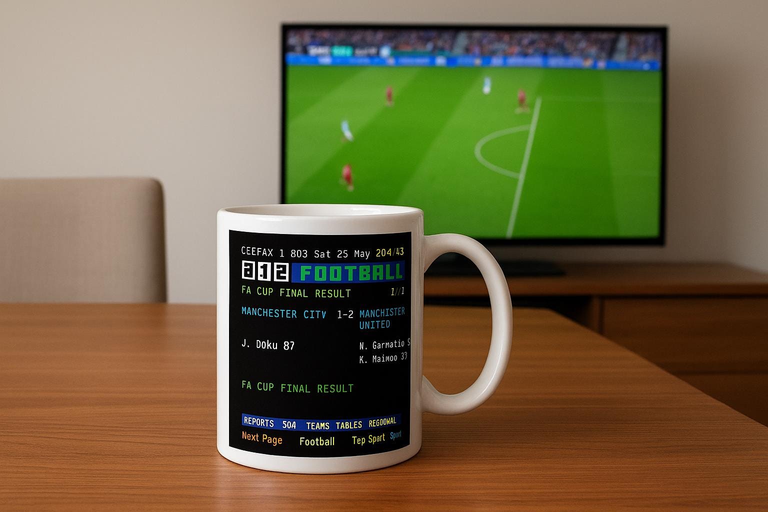 ANY GAME PERSONALISED Custom Ceefax Football Fan Teletext Tea Coffee ...