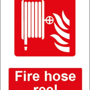 Fire Hose Reel Red Fire Equipment Signage Acrylic or Vinyl Sign Sticker ...