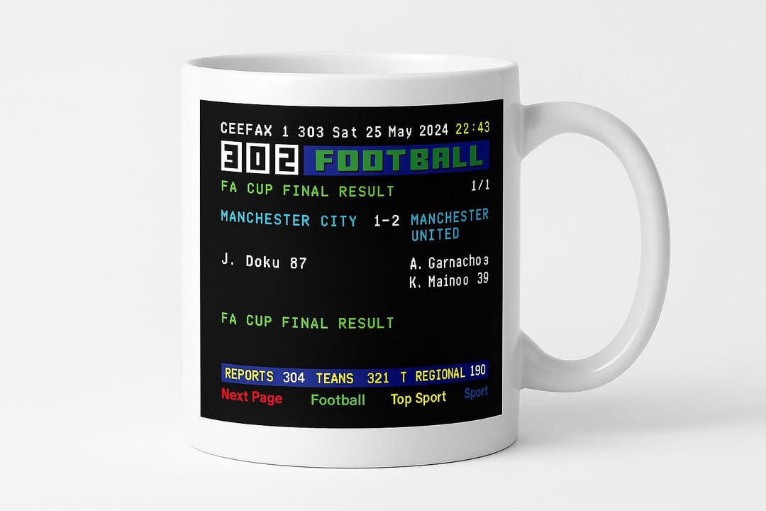 ANY GAME PERSONALISED Custom Ceefax Football Fan Teletext Tea Coffee ...