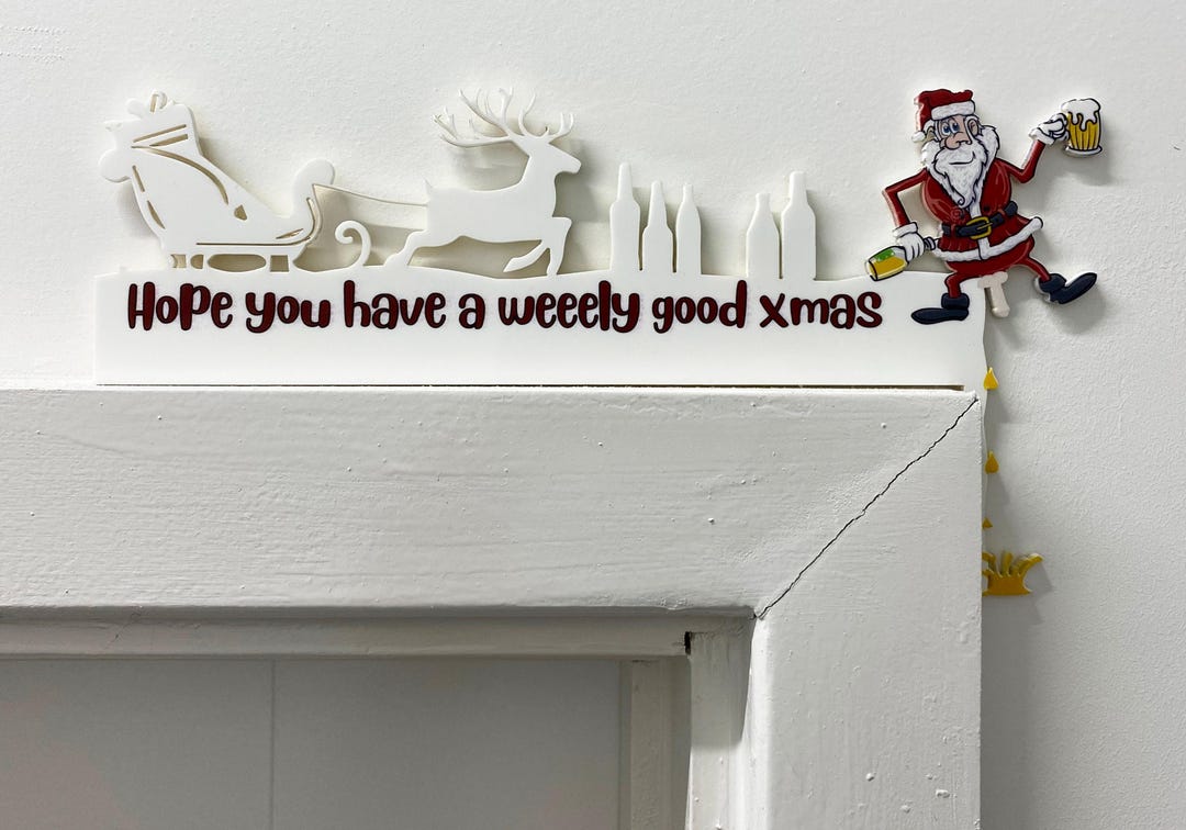 PEEING SANTA CORNER Acrylic Plaque Décor Door Mirror Window Frame ...