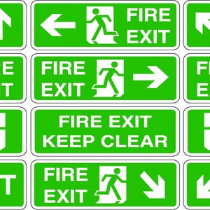 Left Arrow Green Fire Exit Signage Acrylic Vinyl Sign Sticker Safety - Etsy