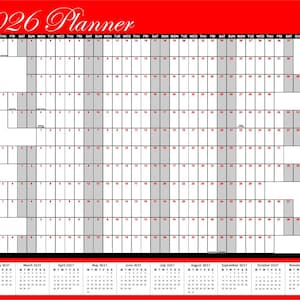2026 A3 - 1.6M Year Planner Wall Calendar Home Office Red Black ...