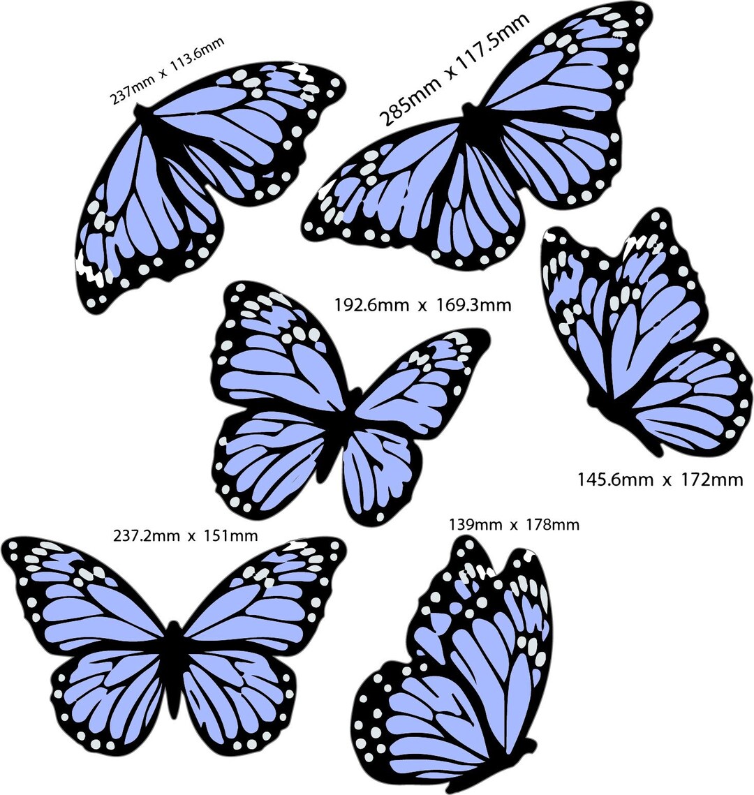 6 Lilac Butterfly Vinyl Stickers for Wall Décor, Laptop, Gift Box ...