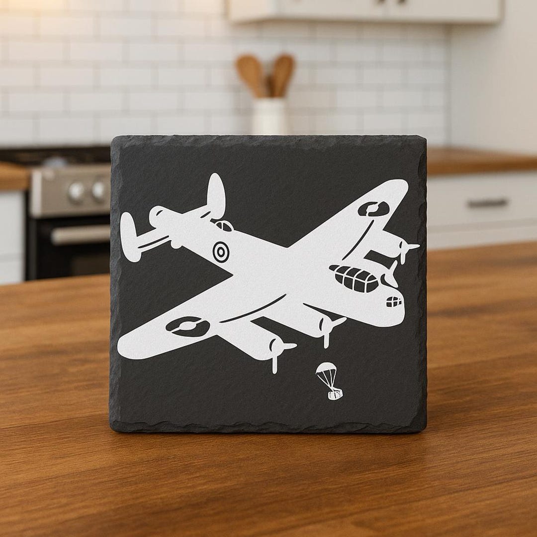 Aeroplane Airplane Bomber UV Printed Natural Slate Coaster Square B/W ...