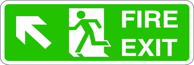 Up Left Arrow Green Fire Exit Signage Acrylic Vinyl Sign Sticker Safety ...