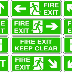 Down Left Arrow Green Fire Exit Signage Acrylic Vinyl Sign Sticker ...