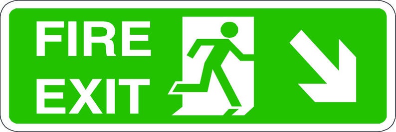 Down Right Arrow Green Fire Exit Signage Acrylic Vinyl Sign Sticker ...