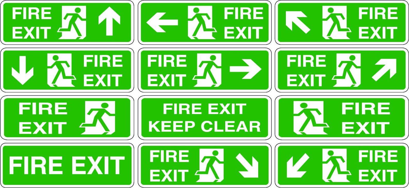 Facing Right Green Fire Exit Signage Acrylic Vinyl Sign Sticker Safety ...