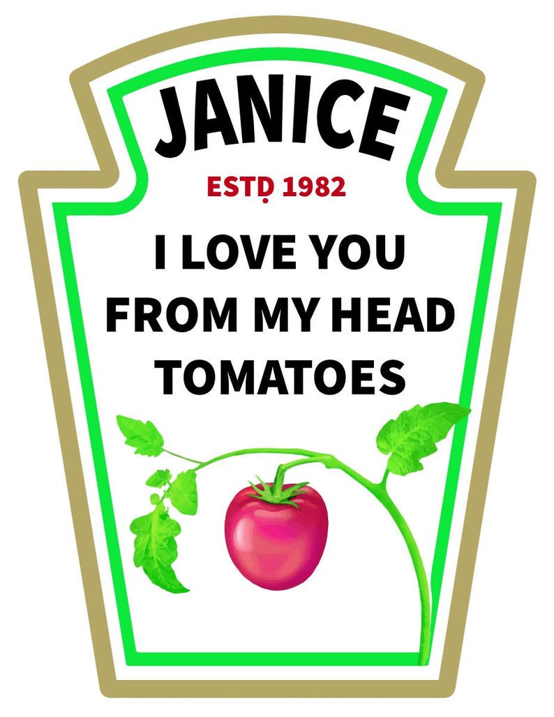 Personalised Vinyl Tomato Ketchup Label Sticker Printed Birthday Xmas ...